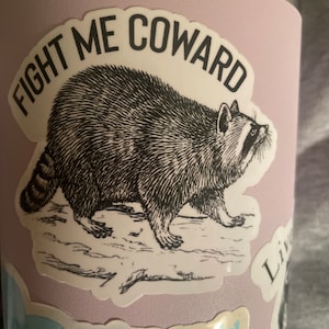Fight Me Coward Raccoon Sticker, Raccoon Sticker Decal - Etsy