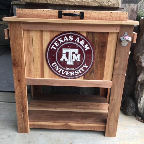 All Weather Texas A&M Rustic Ice Chest Cooler Stand With Brass Drain ...