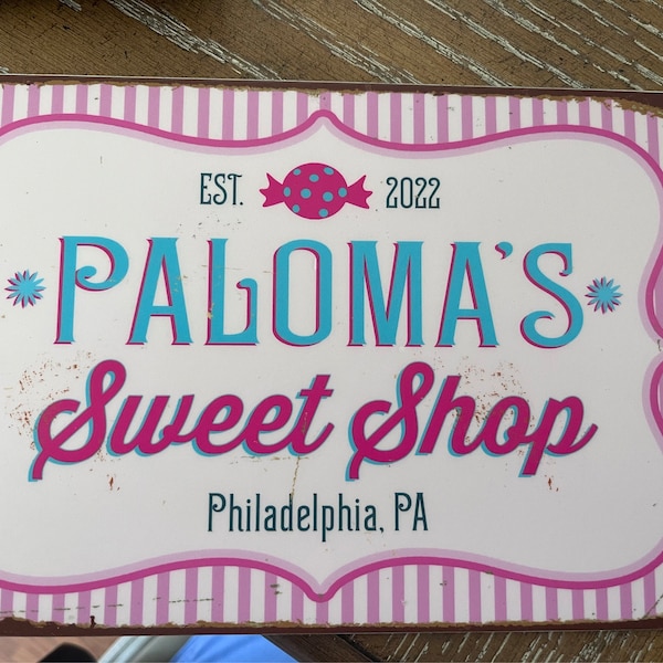 Personalized Sweet Shop Sign: Vintage Style Aluminum Composite Store ...