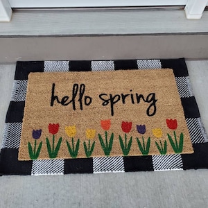 Flower Doormat Hello Spring Welcome Mat Front Porch Decor - Etsy