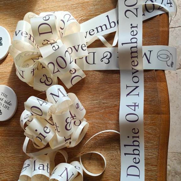 Personalised Wedding Car Ribbon and Bonnet Bow Kit | Printed Car Ribbon ...