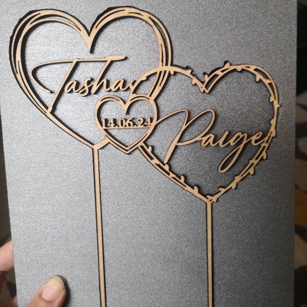 Gold Cake Topper With Hearts for Wedding, Date Cake Topper, Cake Topper ...