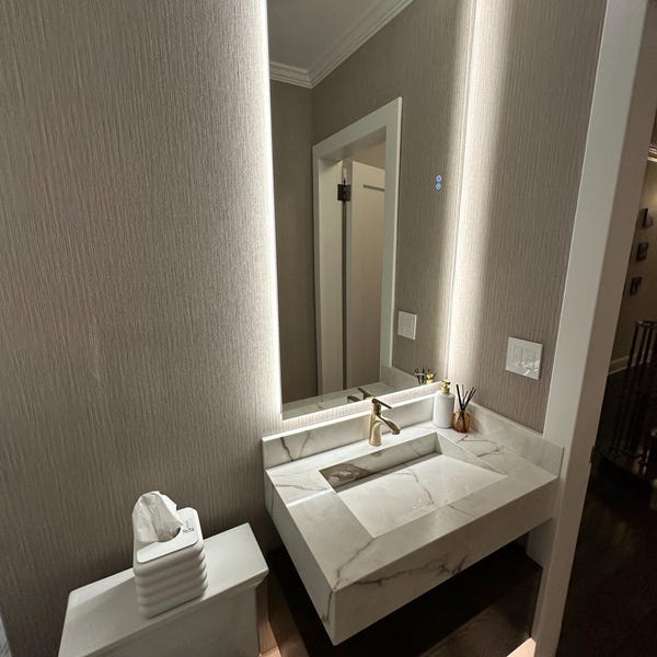 Double Floating Vanity, Customizable Integrated Sink Vanity Top, Quartz ...