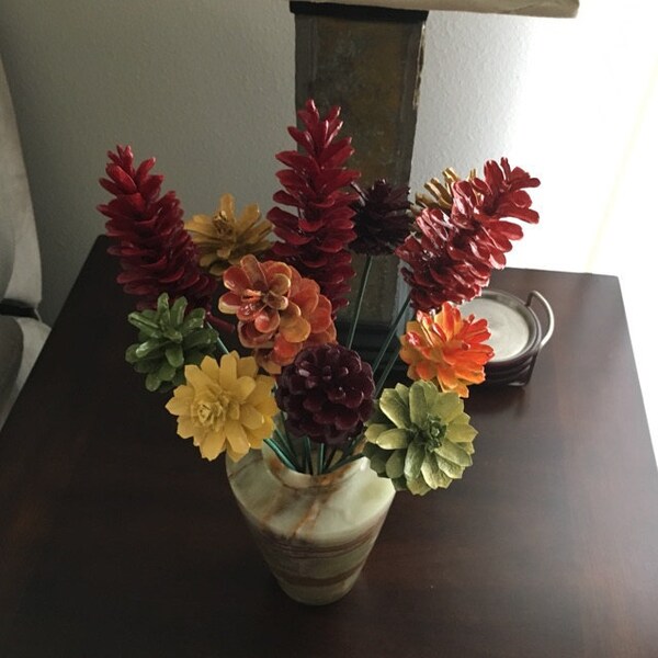 Fall Pine Cone Flowers, ONE DOZEN, ORIGINAL, on 12-inch Stems ...