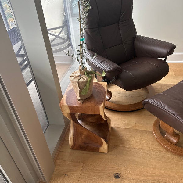 Teak Twist Pedestal Twisted End Table Teak Plant Stand Modern Furniture ...