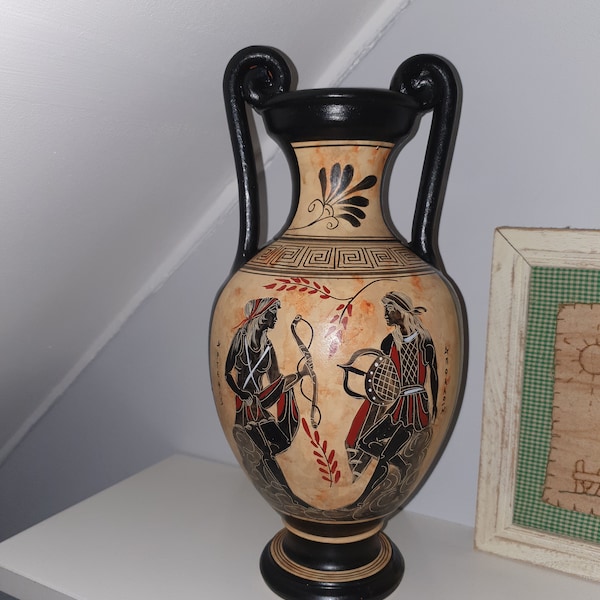 Greek Ceramic AMPHORA Jar Vase Pot Painting Goddess Artemis God Apollo ...
