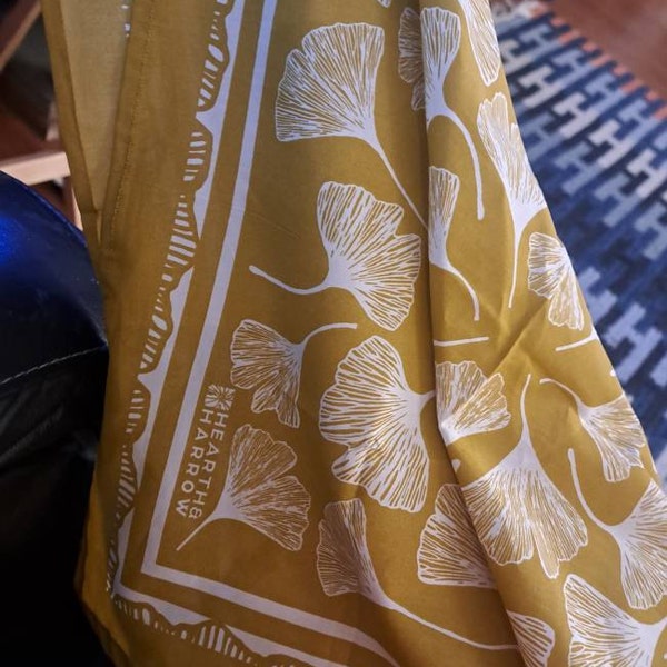 Ginkgo Leaf Bandana: Hand Screen Printed Mustard Yellow Handkerchief ...
