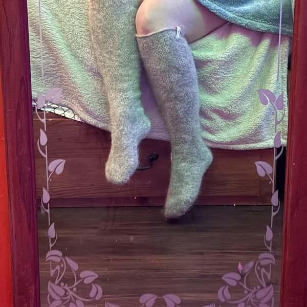 Natural Goat Wool Knee-high Socks, Knitted Warm Boot Socks, Fuzzy Comfy ...