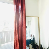 55"/140 Cm Wide Extra Long Linen Curtain, Rust Linen Window Drape ...