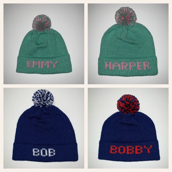 Personalized Knit Beanie With Large Text and Medium Pom Made to Order ...