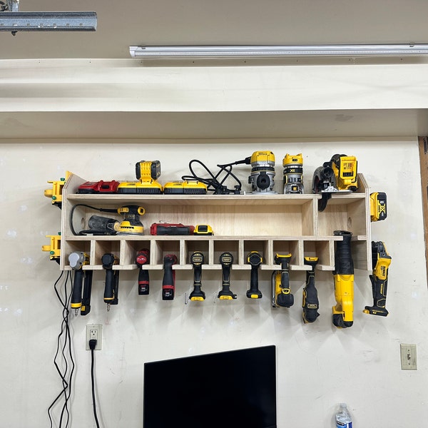 9 Slot DIY Cordless Power Tool Storage Shelf Woodworking Plans ...