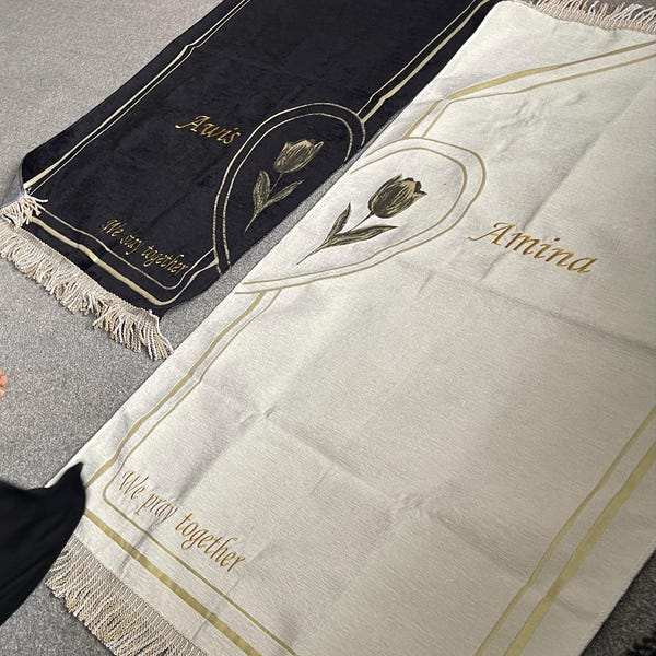 Personalized Couple Prayer Mat Set 2 Rose Patterned Heart Shaped Prayer ...