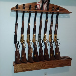 Gun Rack 8-Gun Solid Oak Wall Display for Rifles and Shotguns | Etsy