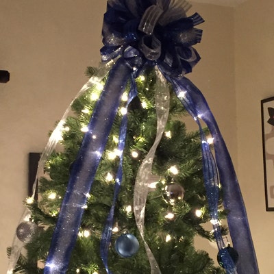 Blue and Silver Christmas Tree Topper Bow Royal Blue and Silver Tree ...