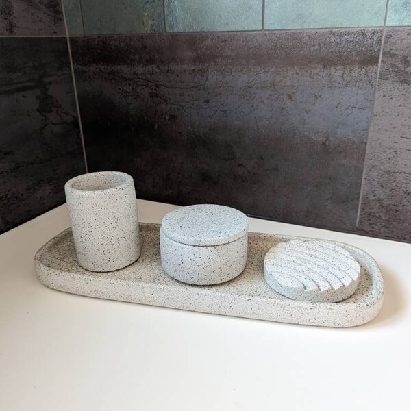 Concrete Jesmonite Salt and Pepper Pots With Tray | Cement Salt Pinch ...