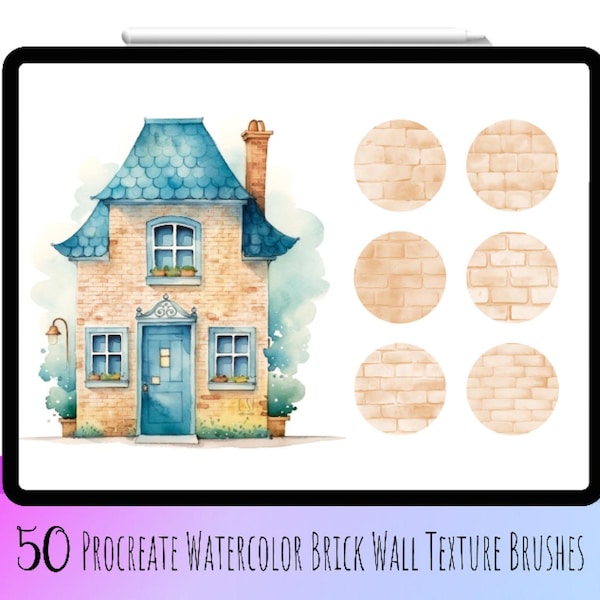 50 Watercolor Brick Wall Procreate Brushes, Brick Texture Procreate ...