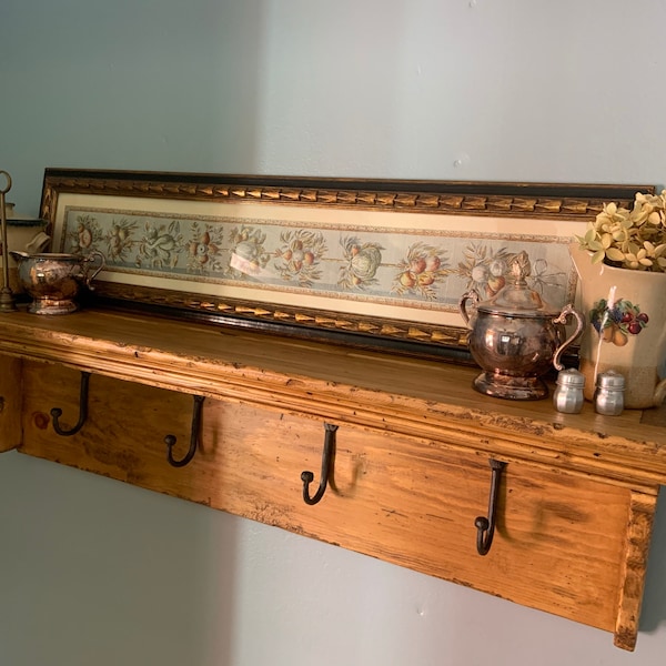 Farmhouse Shelf Rustic Shelf Primitive Wall Shelf Coat Rack Hanging ...