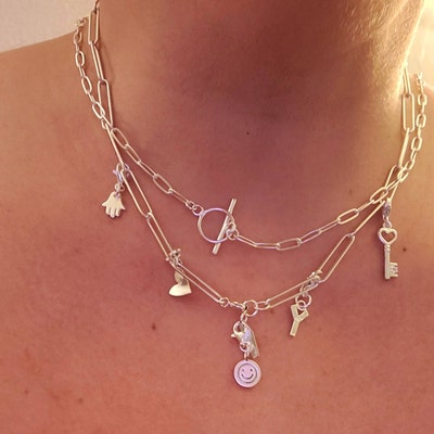Paper Clip Necklace Toggle Clasp Paperclip Chain Medium Link 14k Gold ...