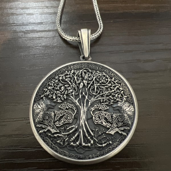 Tree of Life With Wolf Handmade Sterling Silver Charm Necklace ...