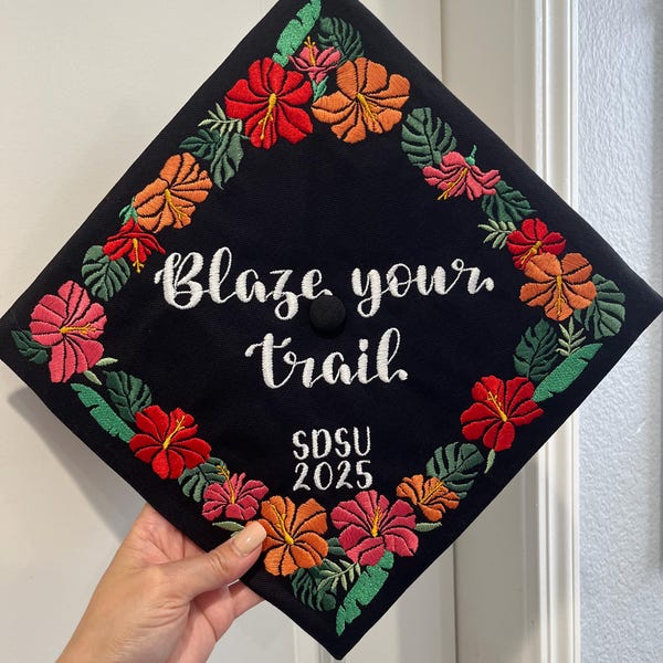 Embroidered Bouquet Grad Cap Topper | Grad Cap Decoration Topper ...