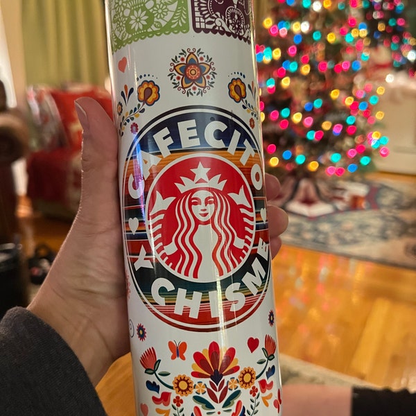 Cafecito Y Chisme 20oz Skinny Tumbler Colorful Mexican Theme Banner ...