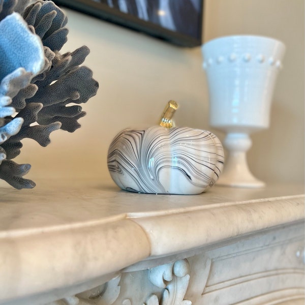 Hand Painted Pumpkins, 2 Sizes, Black and White Pumpkin Decor, Ceramic ...