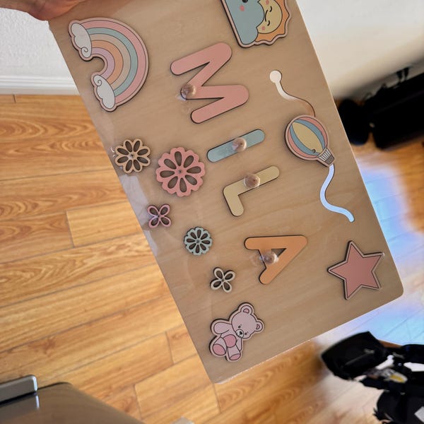 Personalized Wooden Busy Board Name Puzzle, First Birthday Gifts for ...
