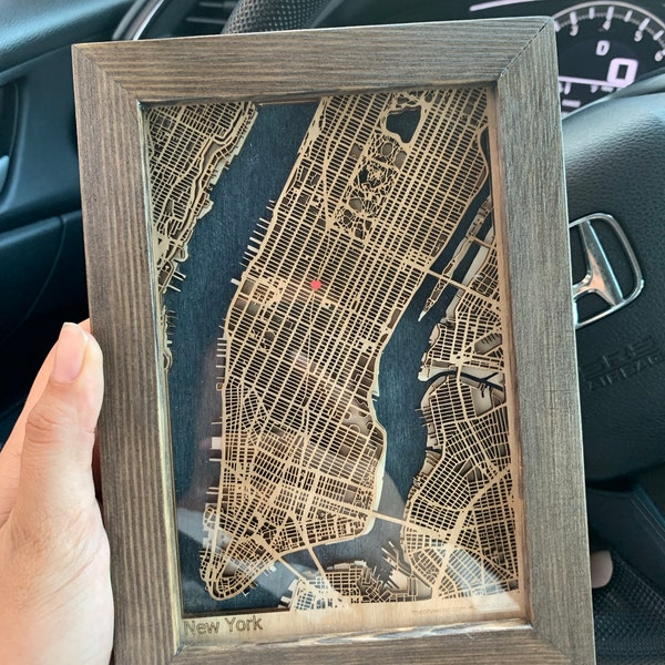 New York Wood Map - 5th Anniversary Gift - Custom Wooden Map Laser Cut ...