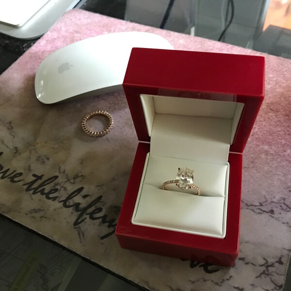 3.20 Carat Oval Diamond Engagement Ring , 14K Yellow Gold With Pave and ...