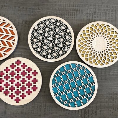 5-piece Unique Geometric Wood Coasters for Home Decor - Etsy