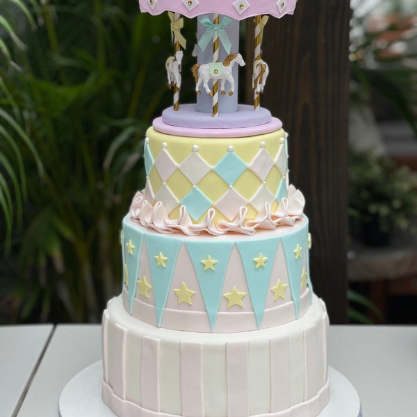 Pastel Carousel Cake Topper/ Centerpiece - Baby Blue, Pink, Baby Yellow ...