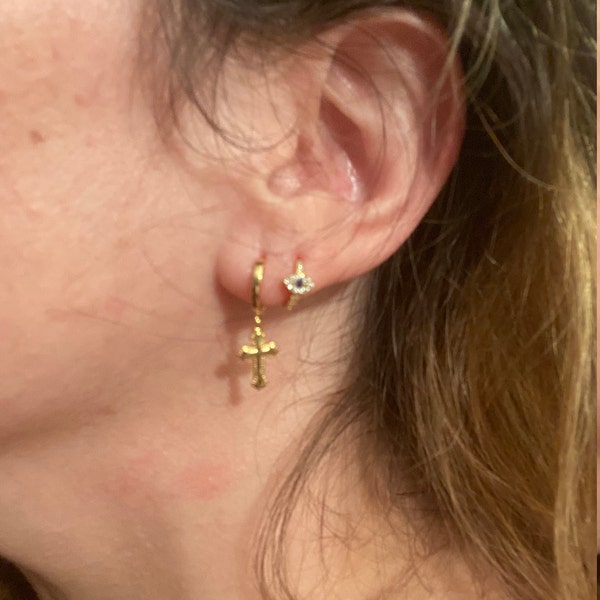 18K Gold Cross Earrings Gold Hoop Earrings Small Hoop Earrings Dangle Earrings for Women Cross ...