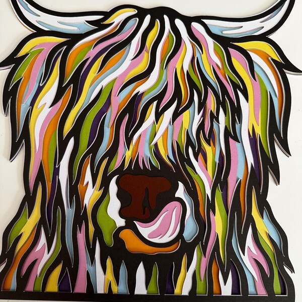 Highland Cow 3D Layered SVG for Cardstock/ Colorful Cow Wall Art ...