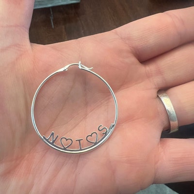 Custom Name Hoops Large Hoop Earrings in Sterling Silver, Gold and Rose ...