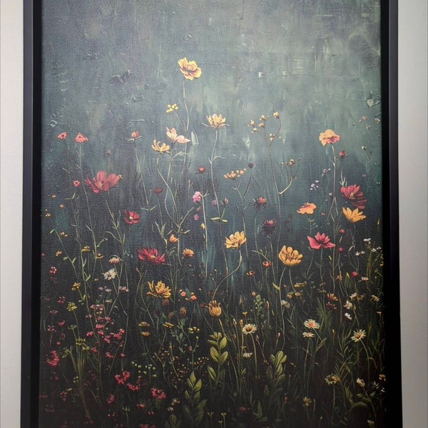 Wildflower Field Framed Wall Art, Vintage Botanical Landscape Sign ...