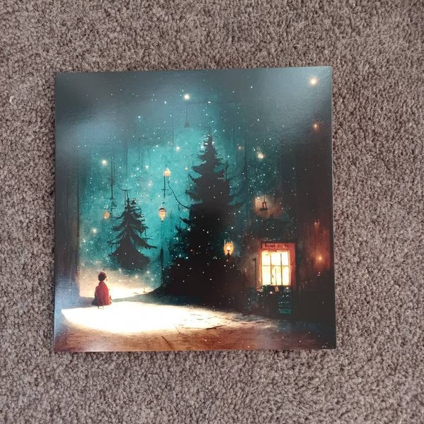 Winter Wonderland Christmas Card With Cosy Fairy Lights Snow Purple ...