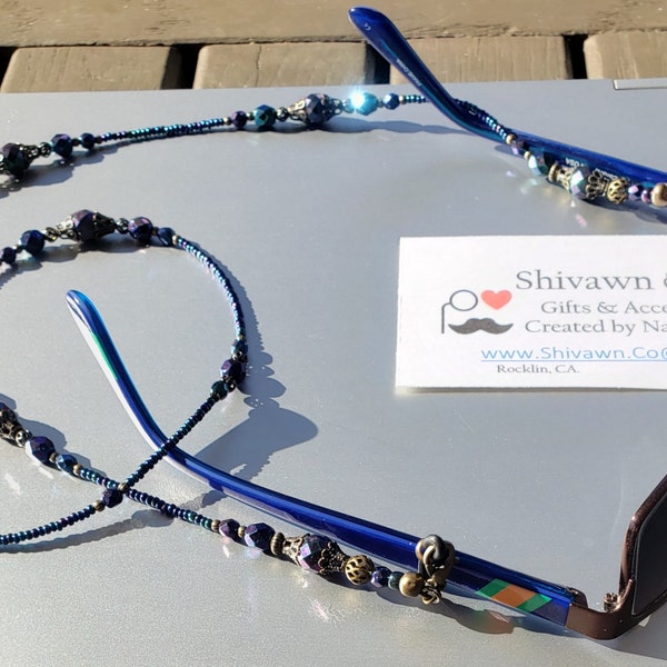 Vintage Styled Eyeglass Chain- Metallic Blue Vintage Style Beaded ...