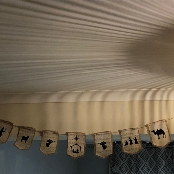 Christmas Nativity Bunting Flags, Christmas Mantle Garland Nativity ...