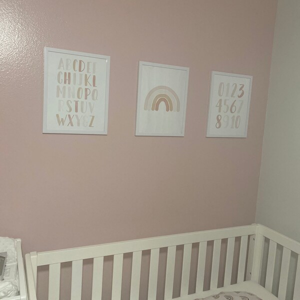 Neutral Rainbow Wall Art Set of 3 Prints, Neutral Alphabet and Numbers ...