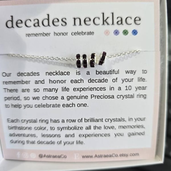 Birthstone Decades Necklace With Preciosa Crystal Rings for 30th 40th ...
