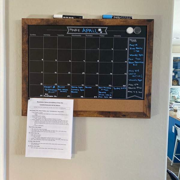 18x24 Chalkboard Calendar and Bulletin Combo Board- Includes Chalk ...