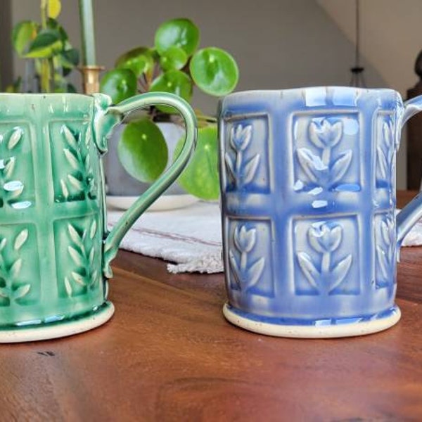 Patterned Ceramic Mug, Handbuilt Pottery, Rustic Coffee or Tea Mug ...