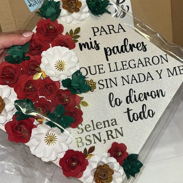 Mexico Graduation Cap Topper, Cream Background Grad Cap, 1st Generation ...