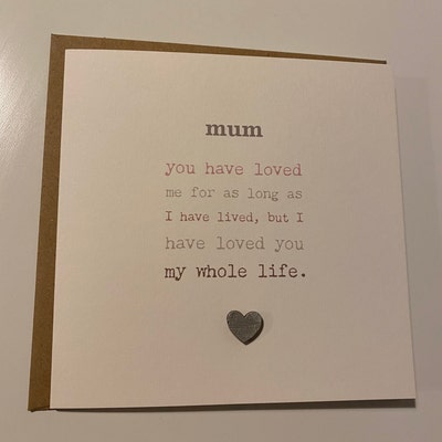 Special Mother's Day Card Sentimental Card for Mum Thank You Mum My ...