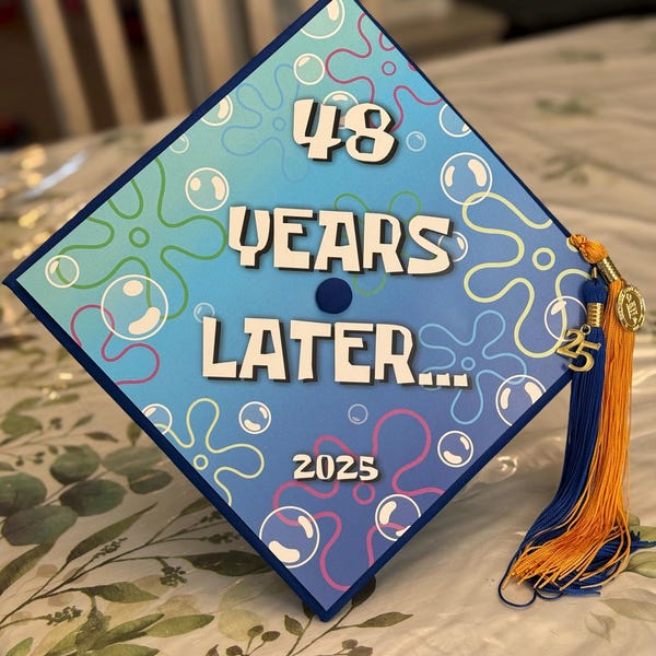 Custom Grad Cap Topper Four Years Later Funny Cartoon Graduation - Etsy