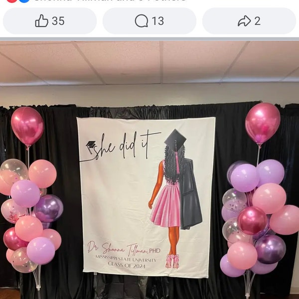 Custom Graduation Girl Backdrop, Black Girl Graduate, Graduation Decor ...