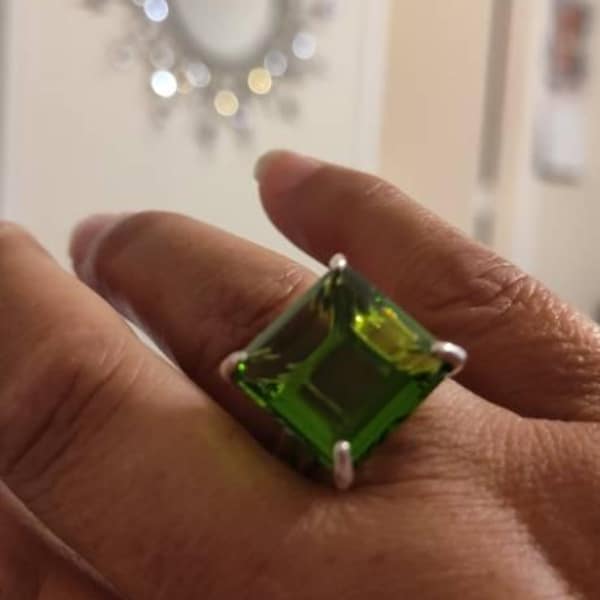 Peridot Ring · 14k Gold Ring · Rectangle Ring · Green Stone Ring ...