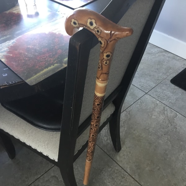 Beige Walking Cane for Ladies Rose, Flower Wooden Walking Stick Wood ...