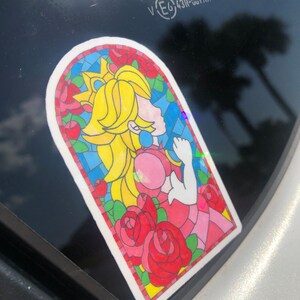 Princess Peach Stained Glass Window Holographic Sticker - Etsy