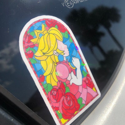 Princess Peach Stained Glass Window Holographic Sticker - Etsy